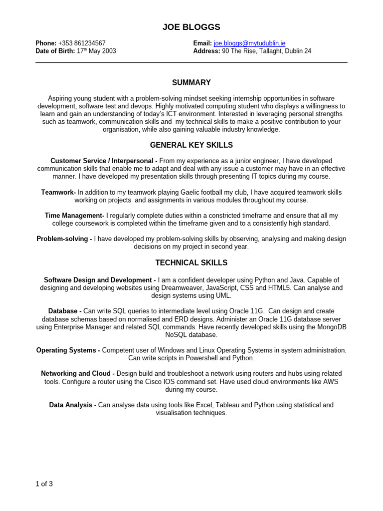 Software Development Intern Resume | PDF | Software Development | Databases