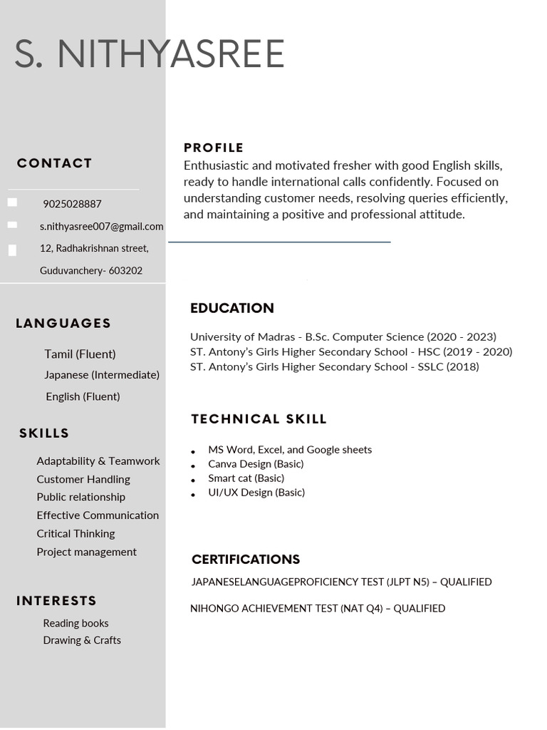 Fresh Computer Science Graduate Resume | PDF