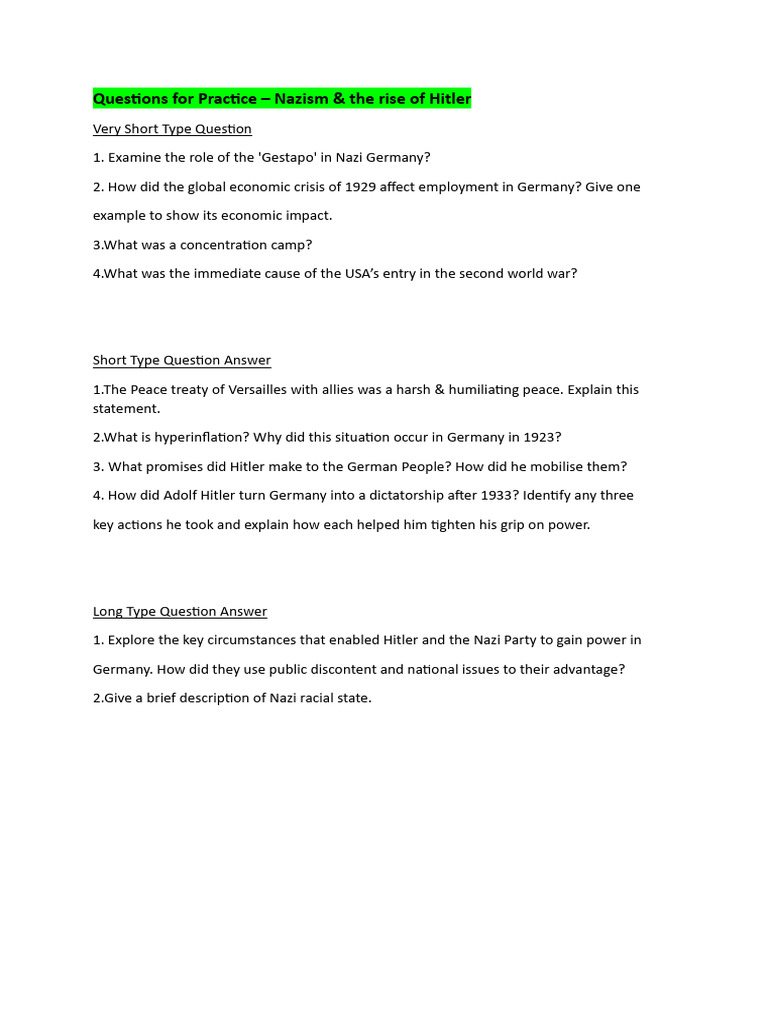 Nazism and Hitler's Rise: Key Questions | PDF