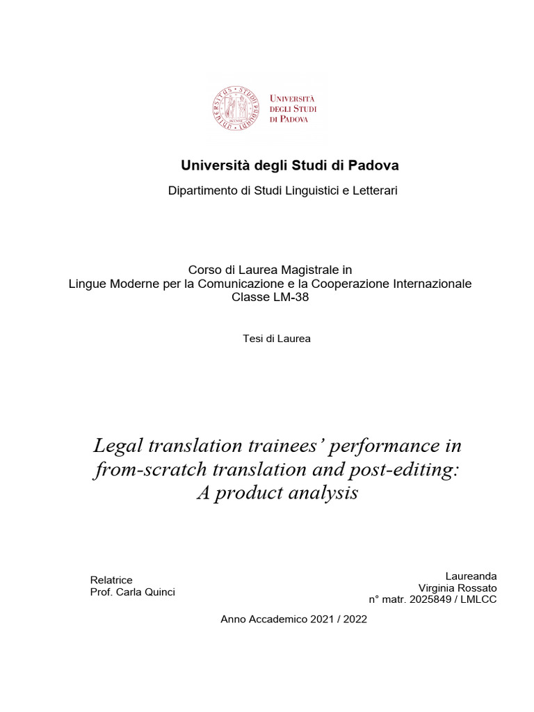 Legal Translation: From-Scratch vs. Post-Editing | PDF | Translations ...