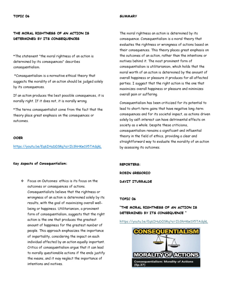 Topic 06 The Moral Rightness of An Action Is Determined by Its ...