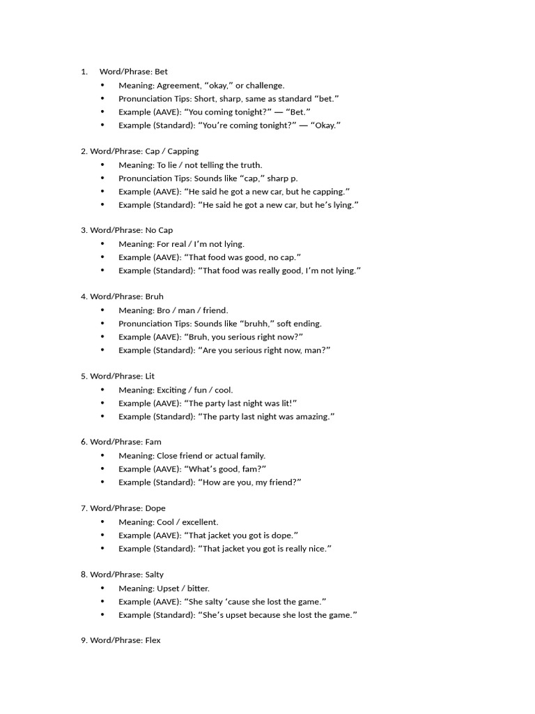 Black Slang Phrases Explained | PDF