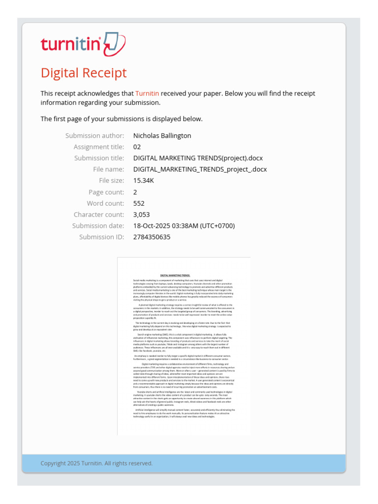 Receipt - Digital Marketing Trends (Project) | PDF