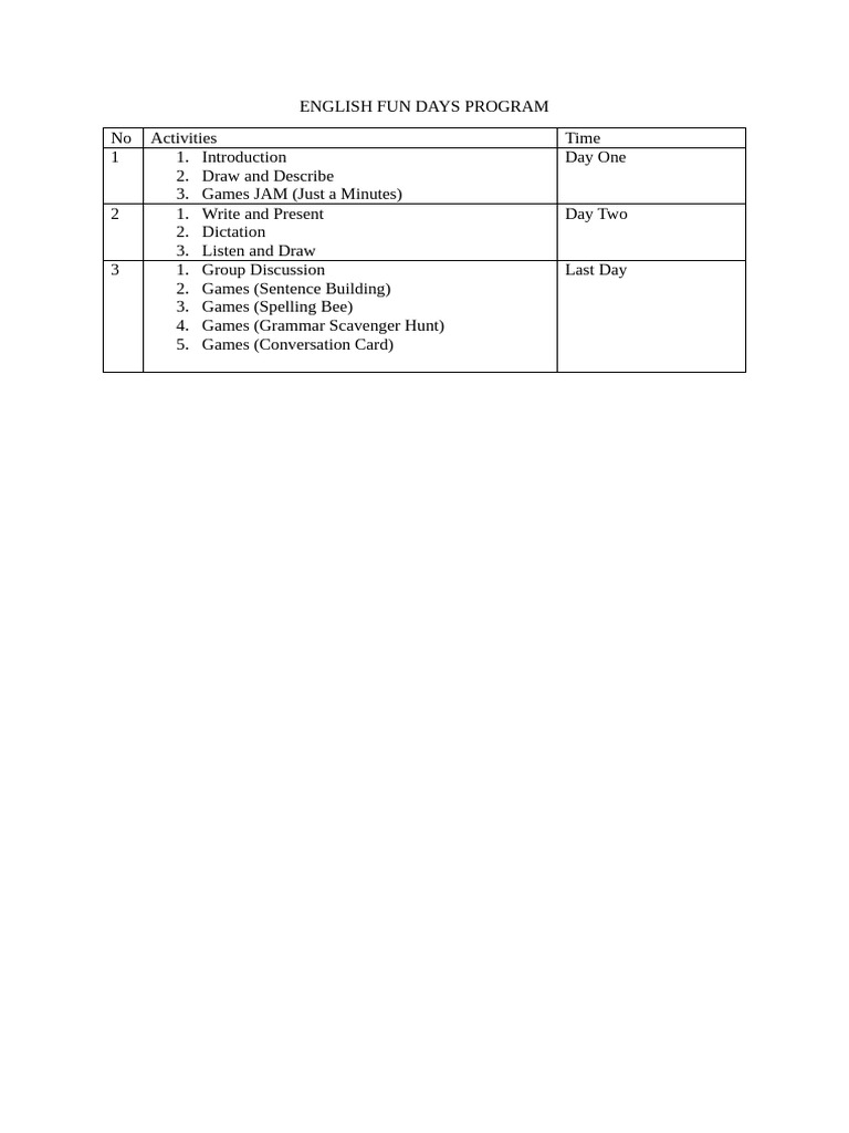 English Fun Days Program | PDF