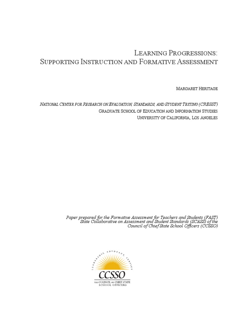 Learning Progressions CCSSO 2008 | PDF | Educational Assessment ...