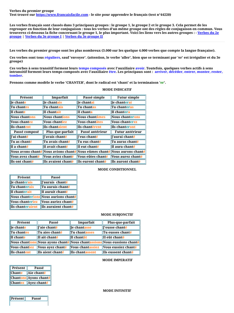 Conjugaison des verbes du 1er groupe | PDF | Verbe | Morphologie ...