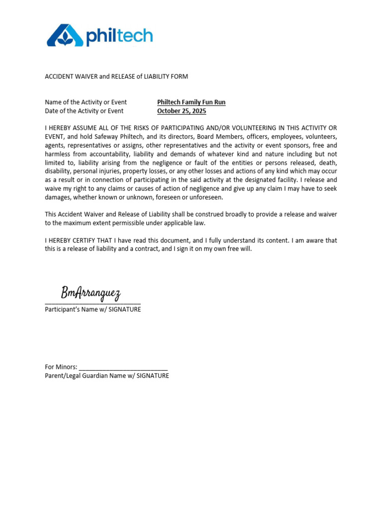 Waiver Form Signed | PDF