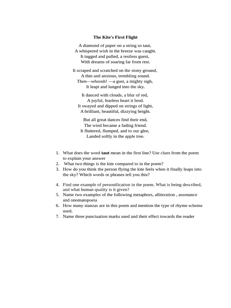 Poem Fortnight Test Form 1 | PDF