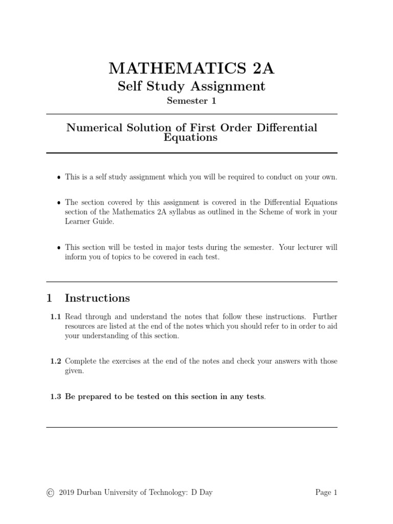 Maths 2A Self Study Assignment 2020 | PDF | Equations | Differential ...