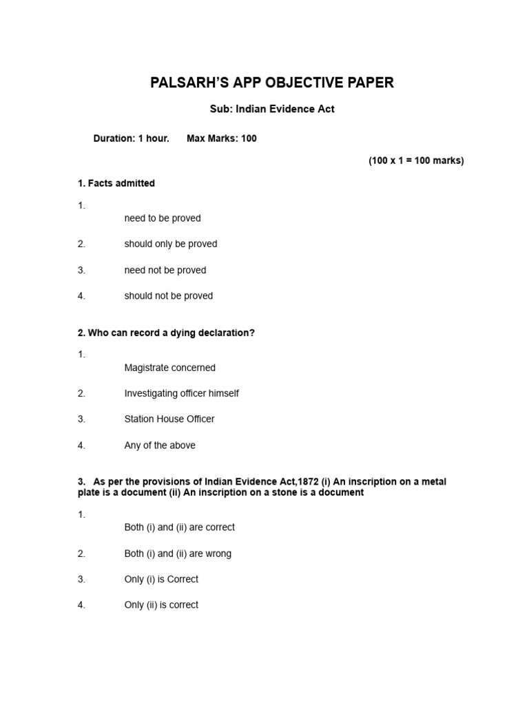 Palsarh's App Objective Paper | PDF | Evidence (Law) | Burden Of Proof ...