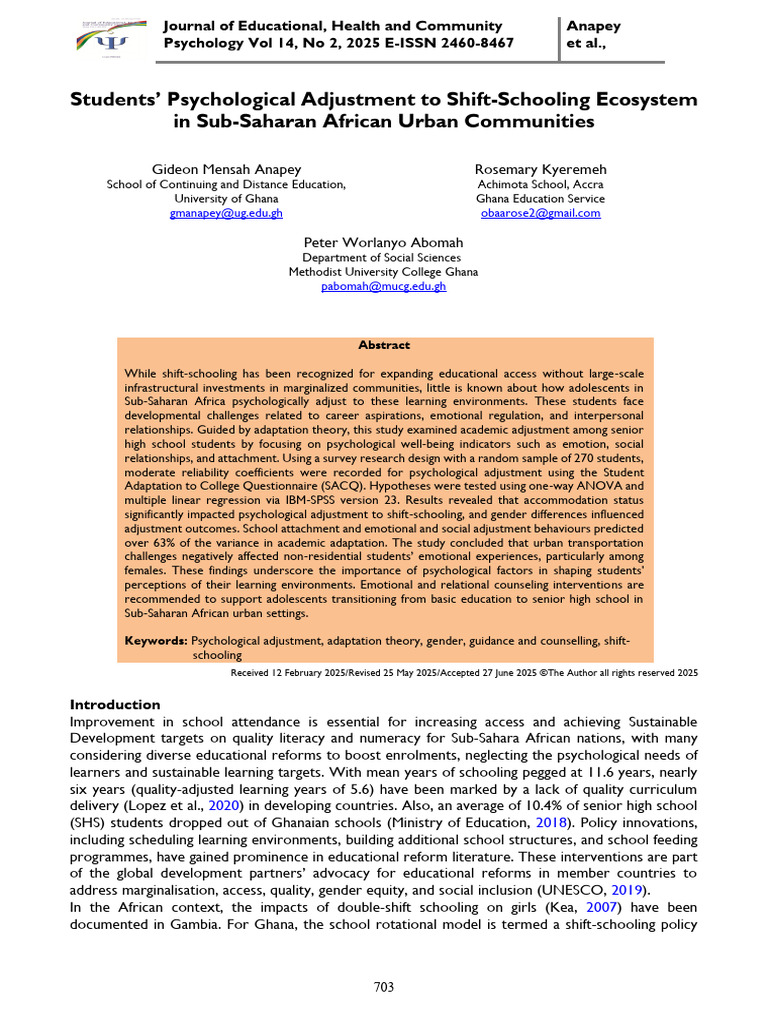Psychological Adjustment To Shift Schooling in Ghana-IsD+200425 ...
