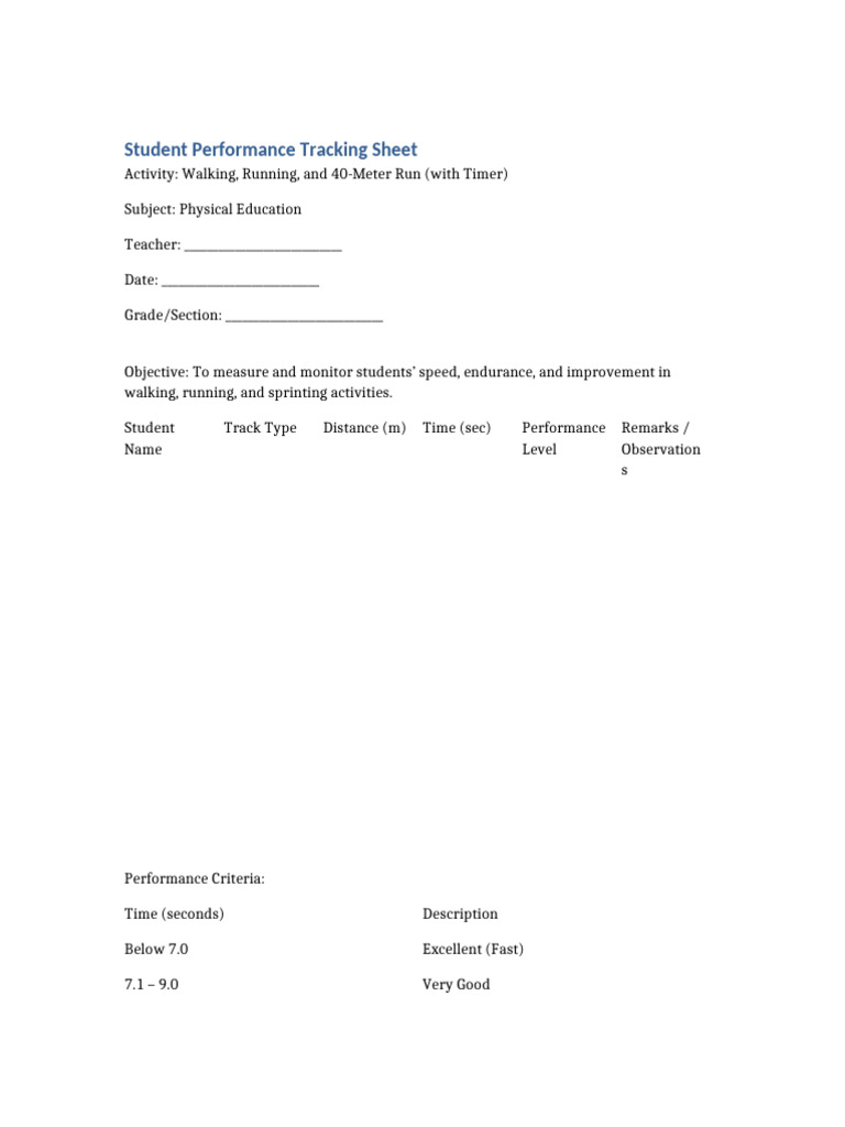 Student Performance Tracking Sheet | PDF