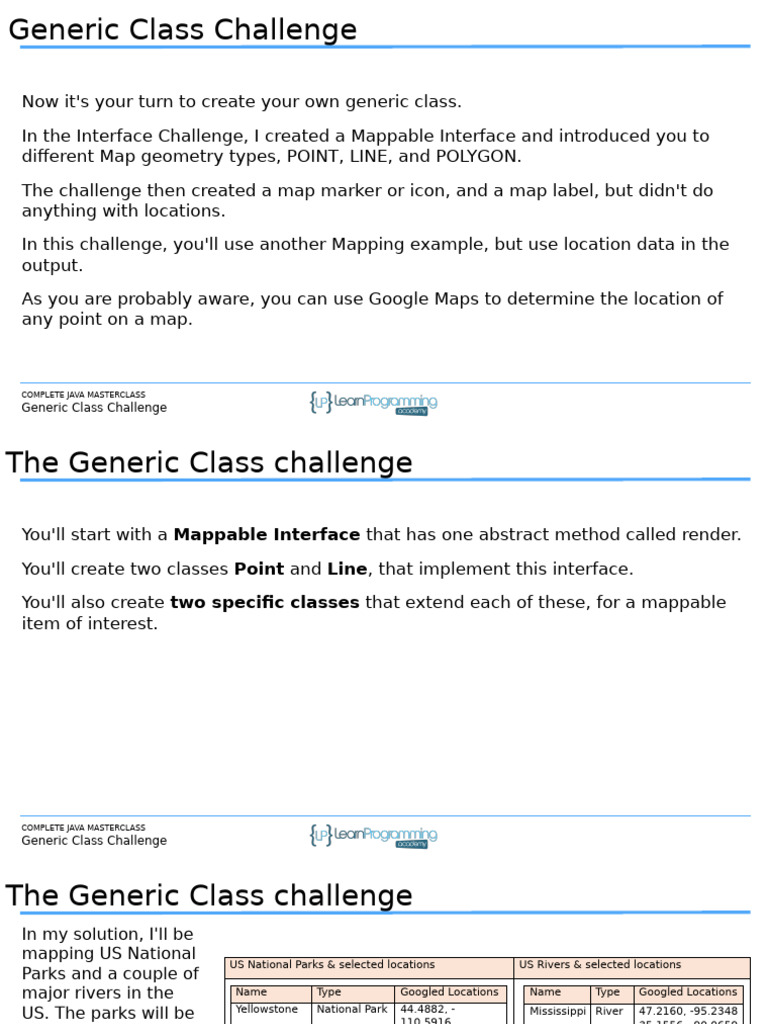 Slides Generics Generic Class Challenge | PDF | Class (Computer Programming) | Method (Computer ...