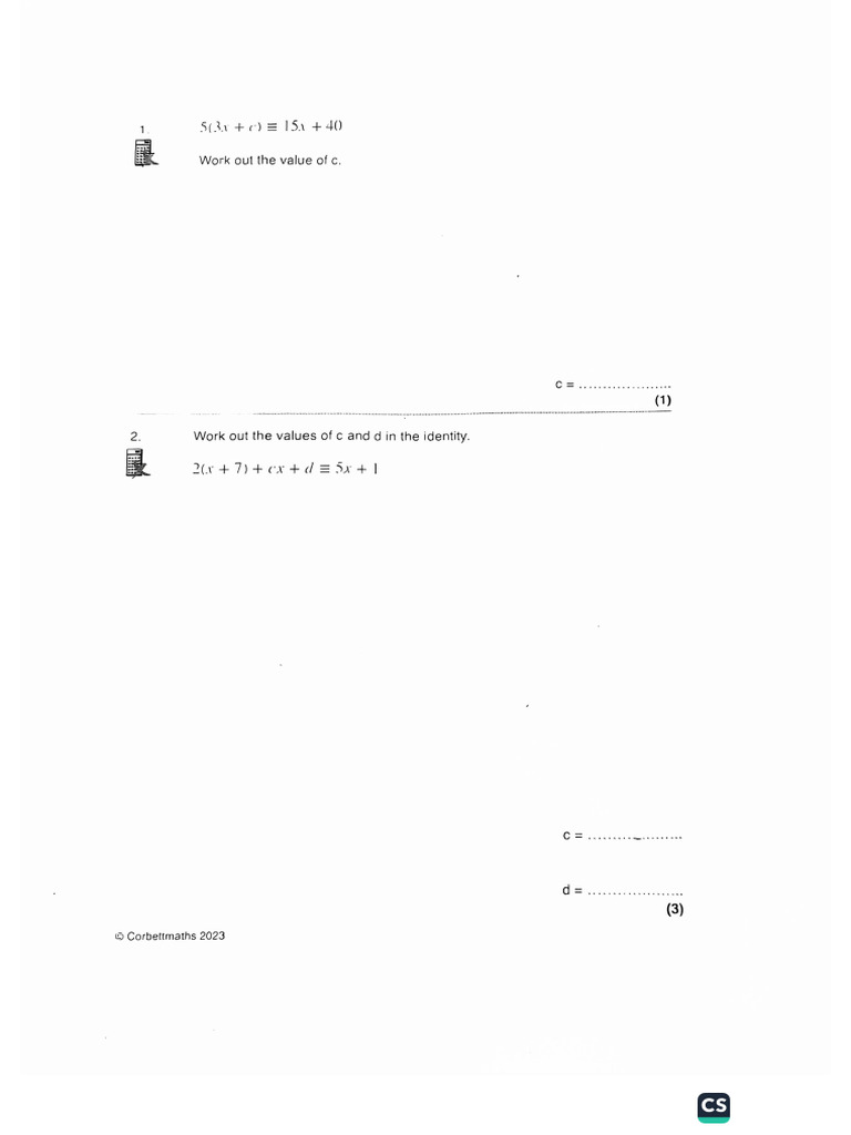 Equating Coefficient | PDF