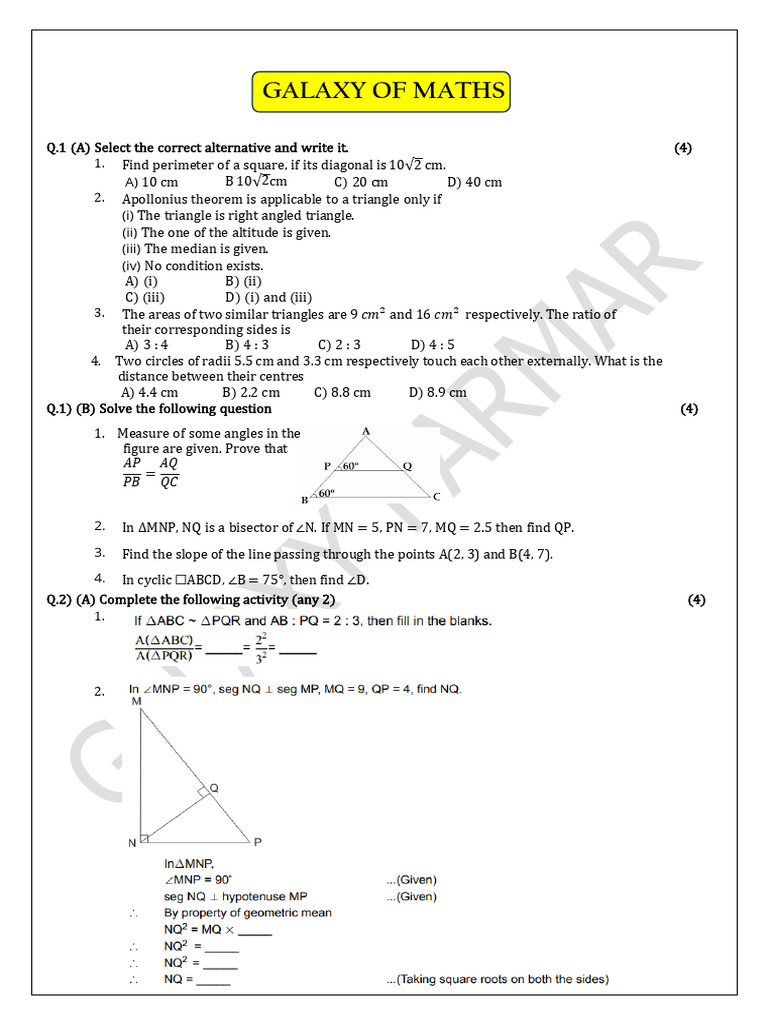 Class 10th Chapters 1,2,3,4,5 (40 Marks) | PDF | Circle | Triangle