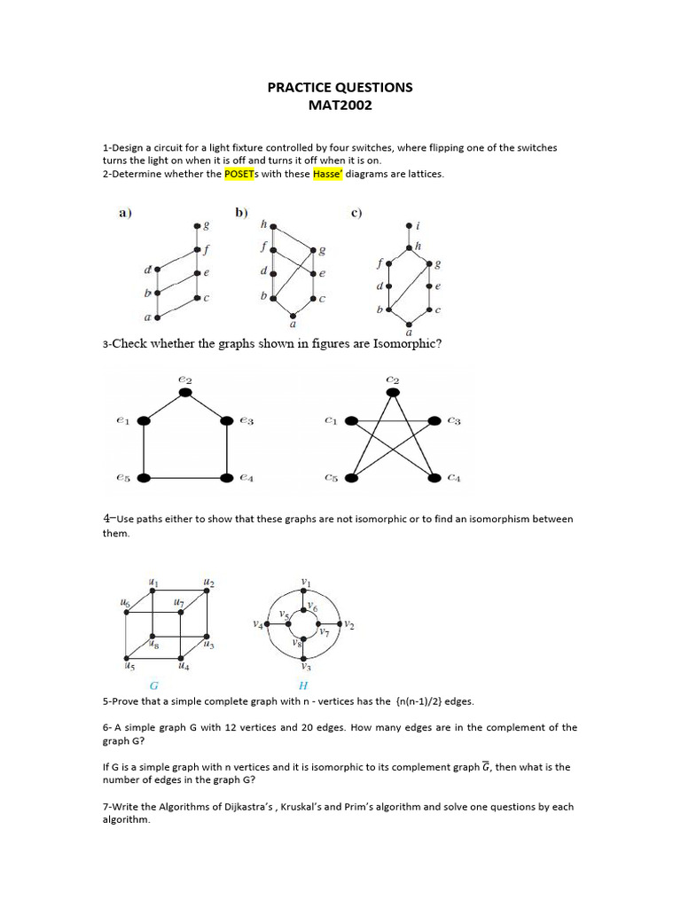 Practice Questions - MAT2002 | PDF | Boolean Algebra | Teaching Mathematics