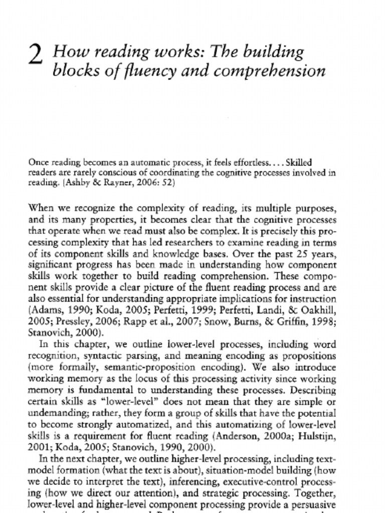 Grabe 2009chapter 2 How Reading Works The Buiding Blocks of Fluency | PDF