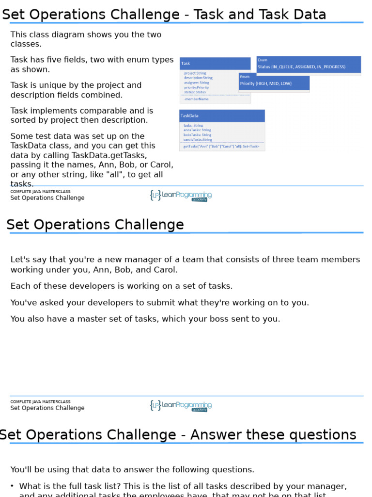 Slides Java Collections Set Operations Challenge | PDF