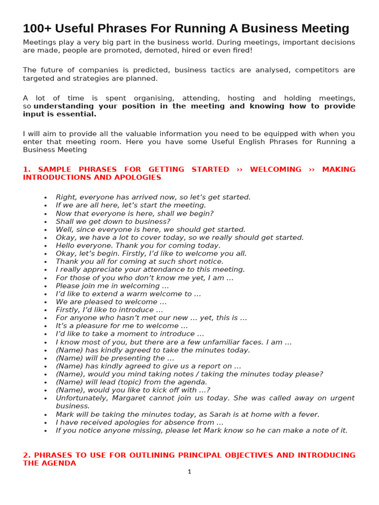 Phrases for Effective Meeting Minutes | PDF