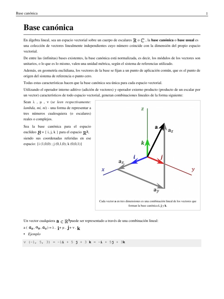 II Bases Canonicas | Espacio vectorial | Sistema de coordenadas Cartesianas