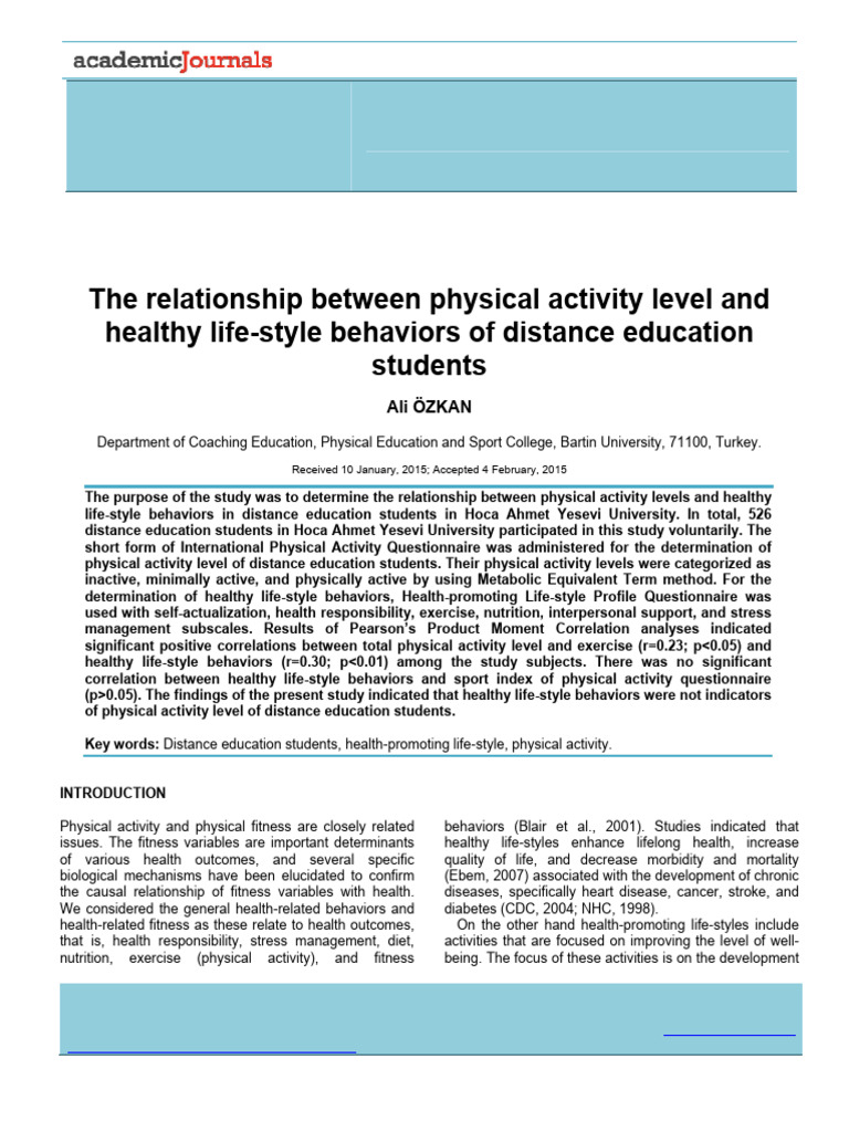 Physical Activity & Lifestyle in Distance Learners | PDF | Physical ...