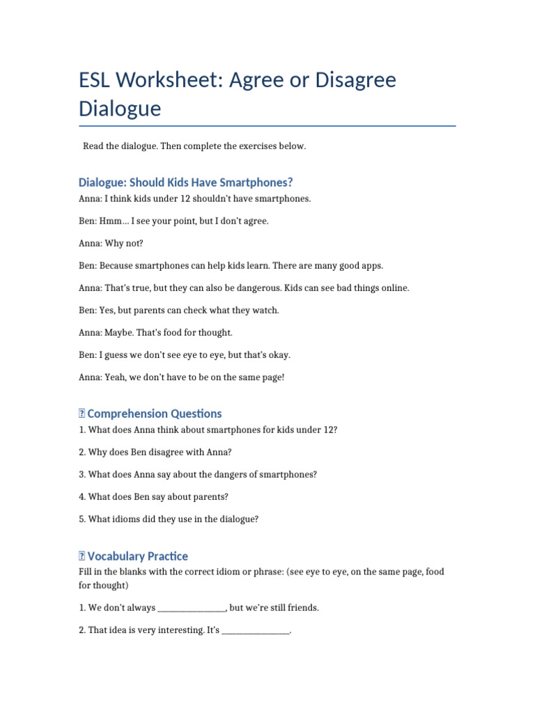 ESL Worksheet Dialogue Agree Disagree | PDF