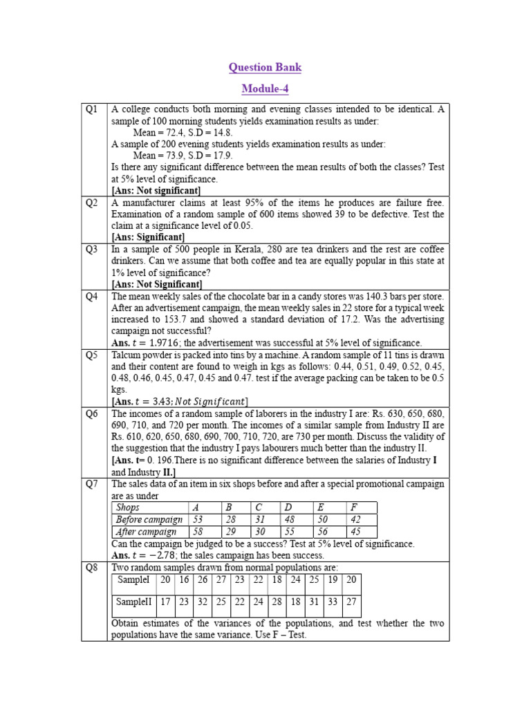 Question Bank Module-4 - Probability | PDF | Statistical Theory | Statistics