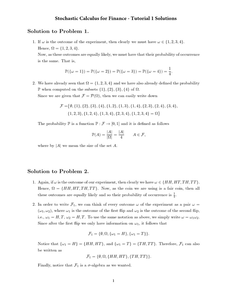 StochasticCalculus Fall2025 Tutorial1 Solutions-1 | PDF | Mathematical Concepts | Mathematics