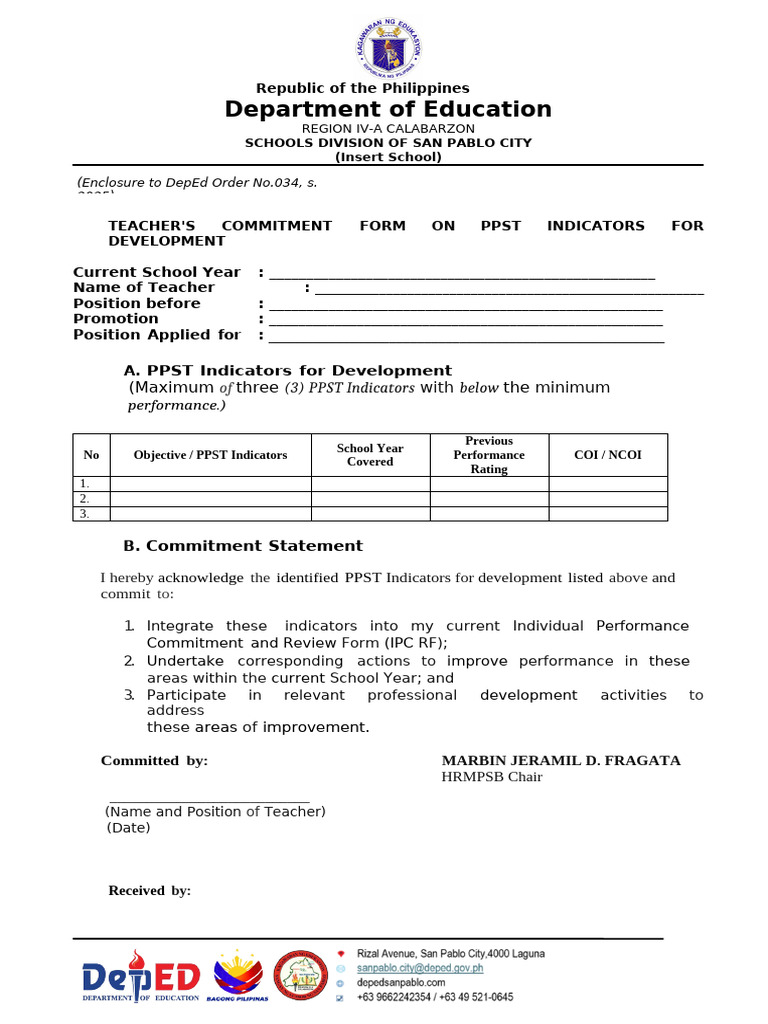 Do s2025 034r Teachers Commitment Form | PDF