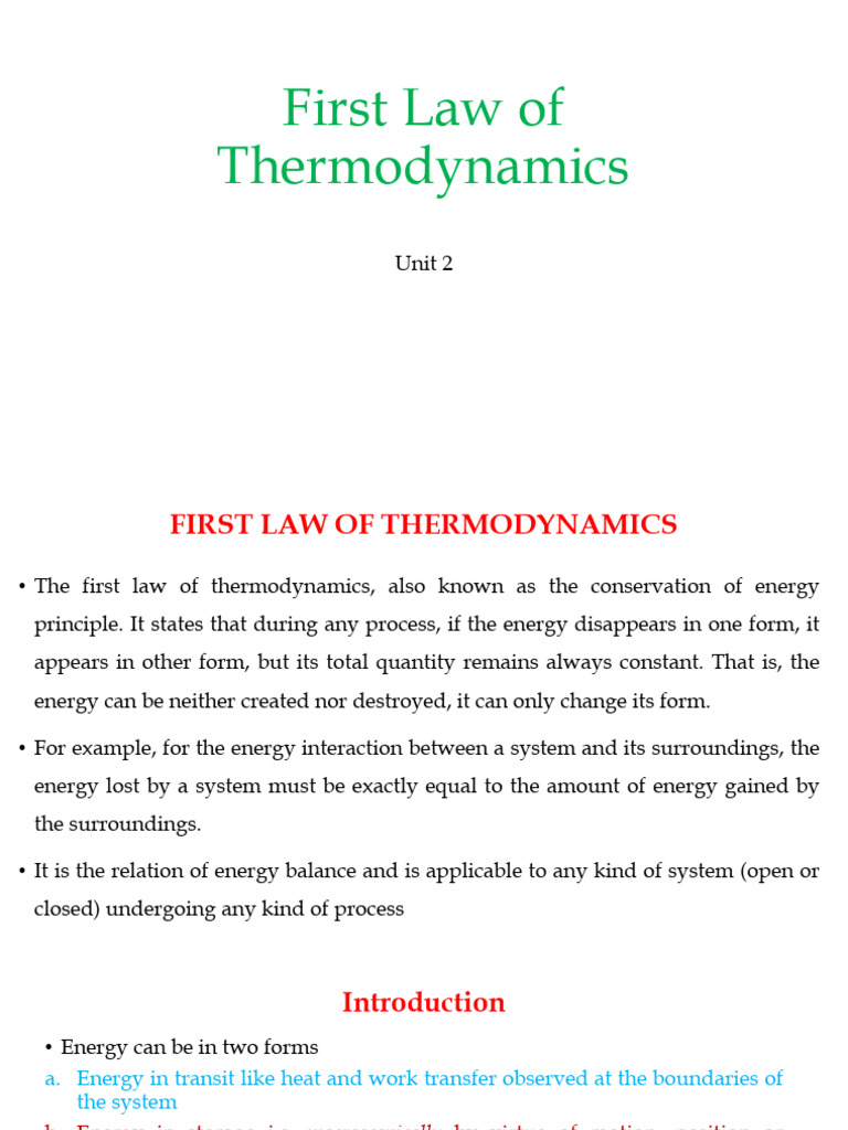 Unit 2 - First Law of Thermodynamics - 2024-25 (ETD) | PDF | Heat | Enthalpy