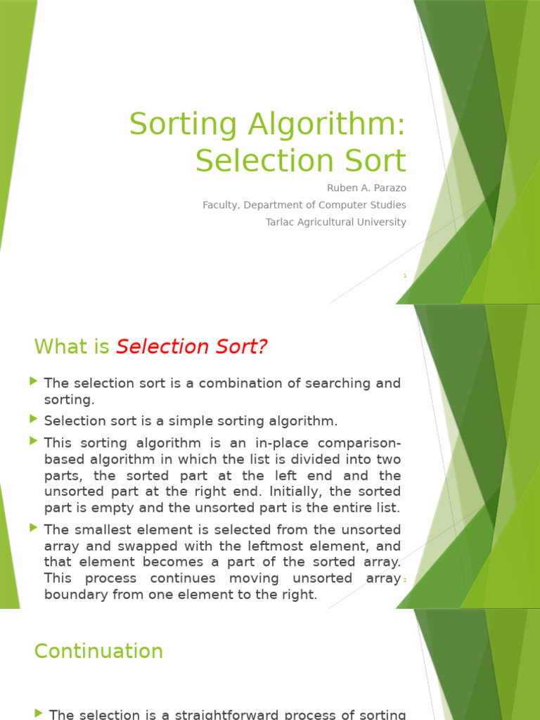 Lesson 3 Sorting Algorithm Selection Sort | PDF | Theoretical Computer ...