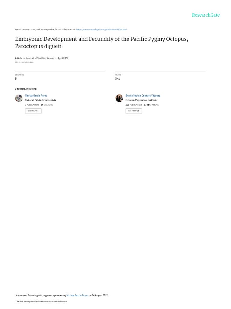 Embryonic Development and Fecundity of The Pacific Pygmy Octopus ...