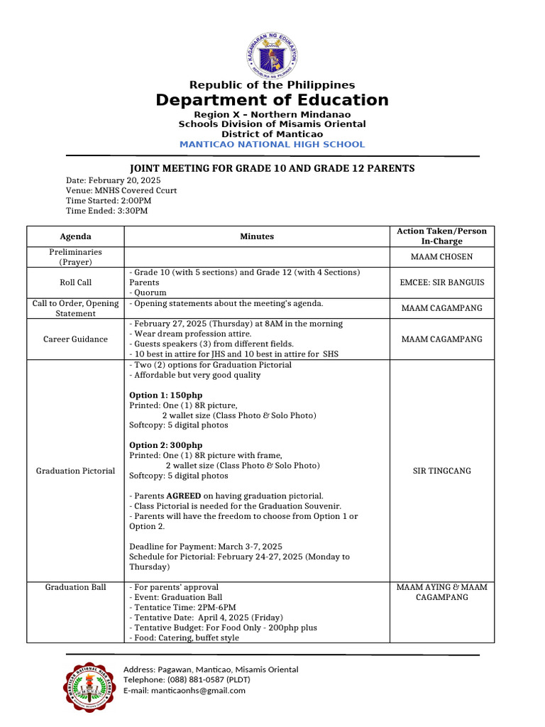 Joint Meeting Grade 10 12 | PDF