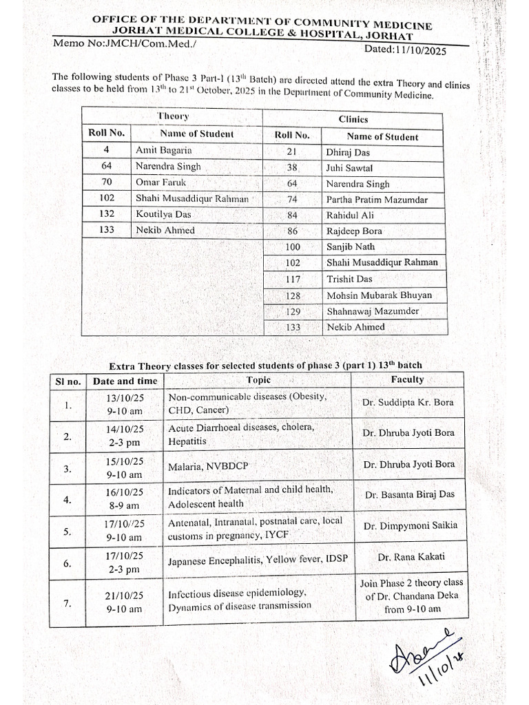 Notice Extra Classes 13th Batch | PDF