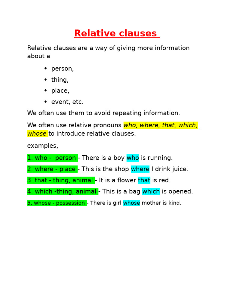 Understanding Relative Clauses Explained | PDF
