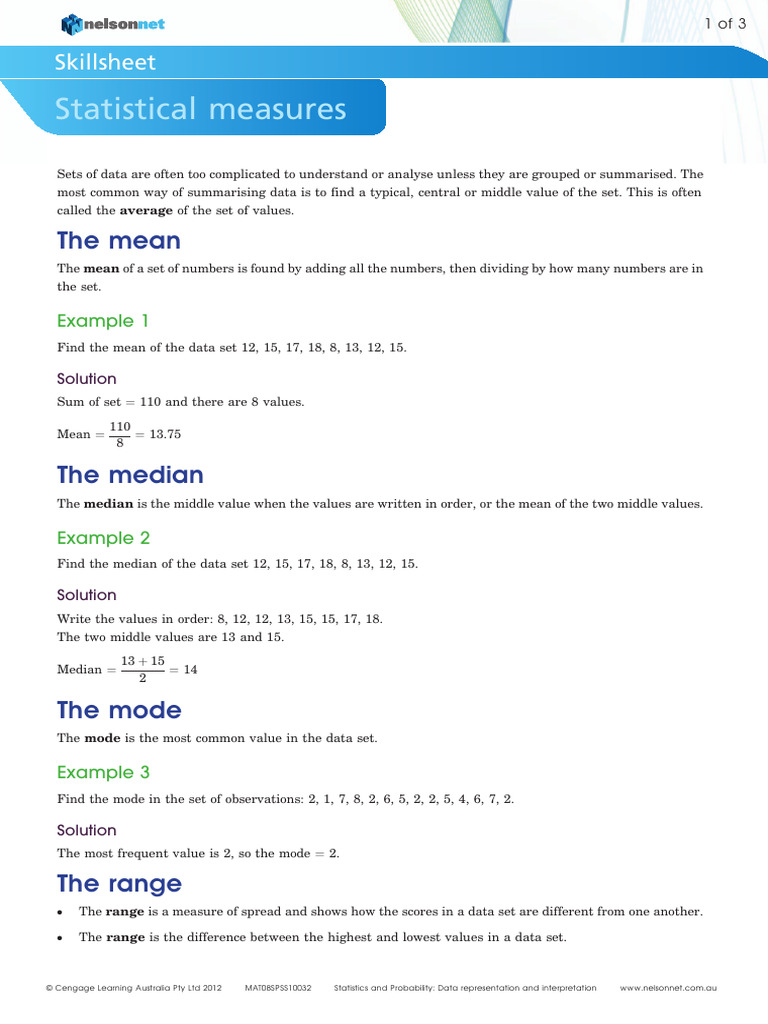 Understanding Mean, Median, Mode, Range | PDF | Arithmetic Mean | Mode ...