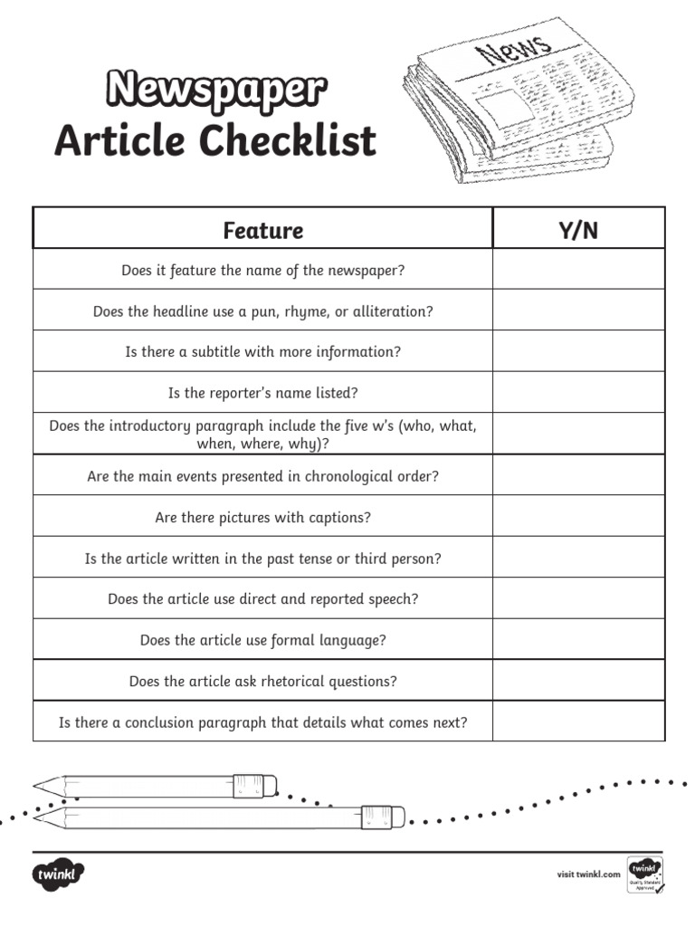 Newspaper Article Checklist Ver 1 | PDF