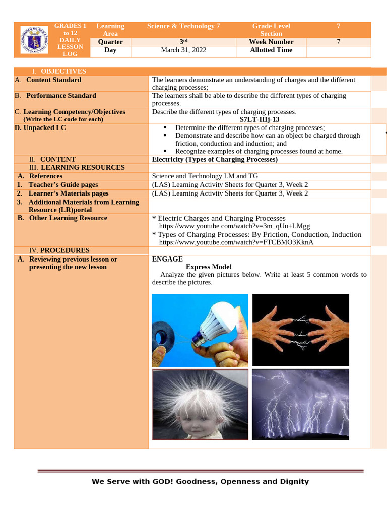 Science 7: Charging Processes Lesson Plan | PDF | Electric Charge ...