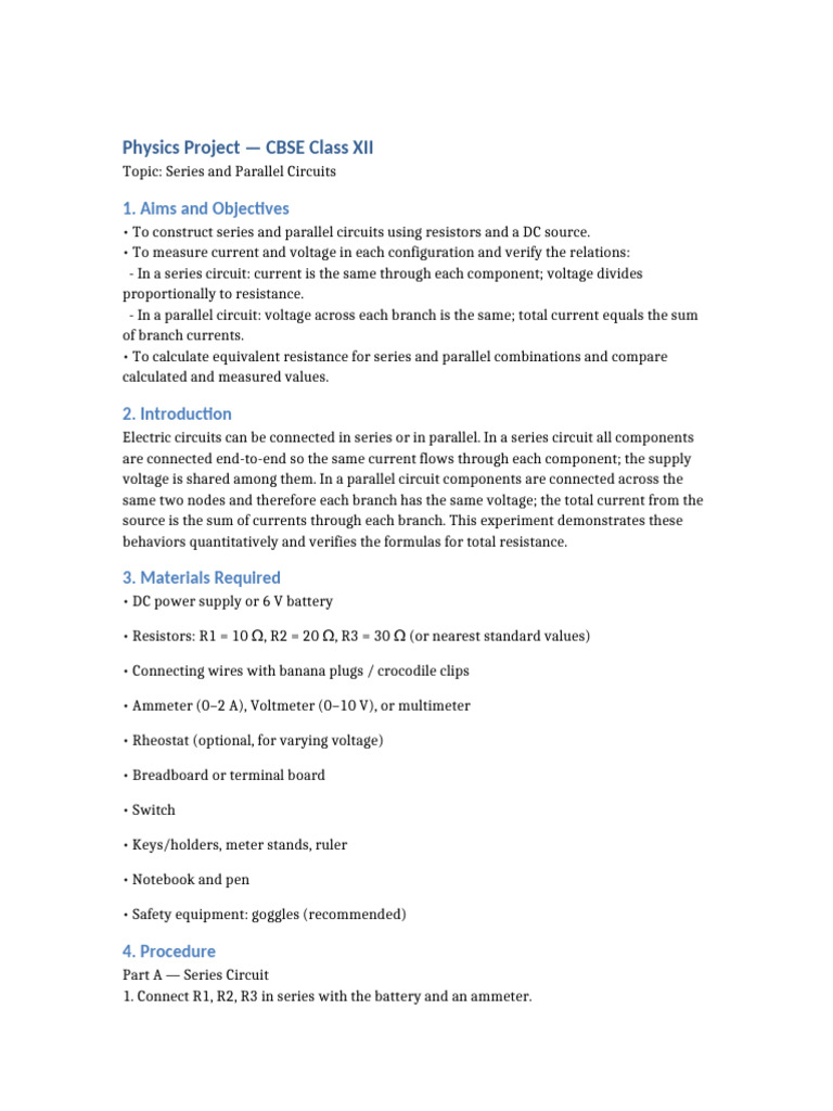 Physics Project Series and Parallel Circuits | PDF | Series And Parallel Circuits | Voltage