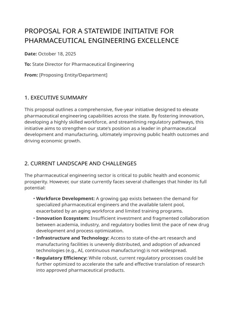 Pharmaceutical Engineering Proposal | PDF | Innovation | Workforce ...