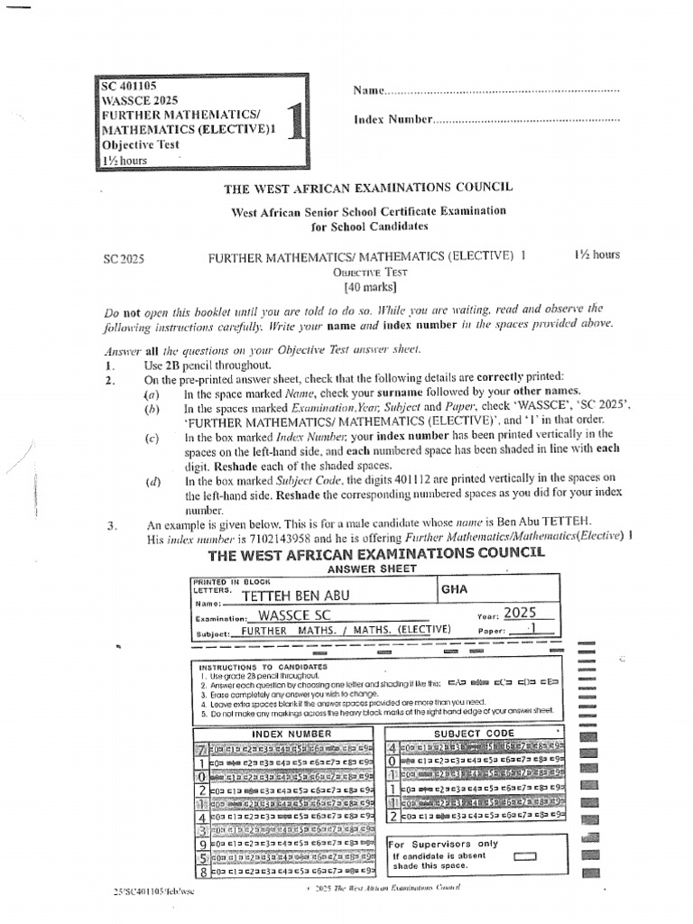 Elective Mathematics Wassce August 2025 | PDF