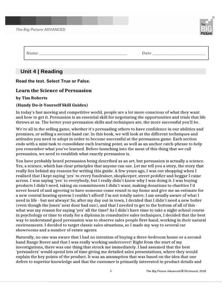 Bp Advanced Unit 4 Students | PDF | Persuasion | Linguistics