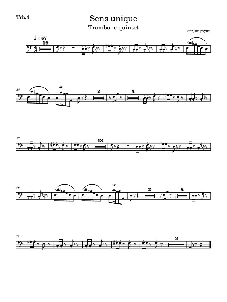 Sens Unique Trombone Quintet-Trb.4 | PDF
