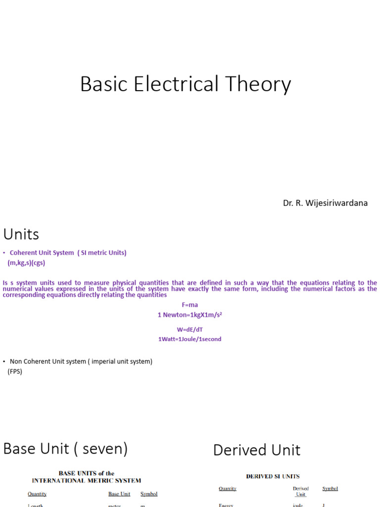 Basic Electrical Theory: Dr. R. Wijesiriwardana | PDF