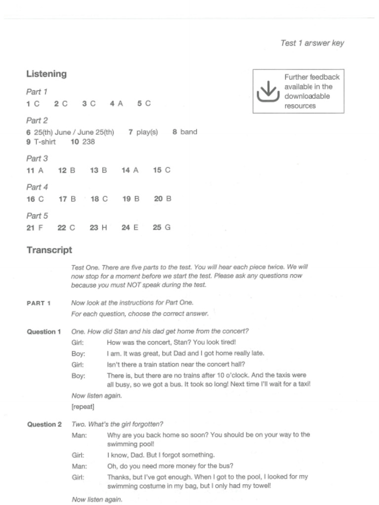 Test 1 Listening ANSWER KEY | PDF