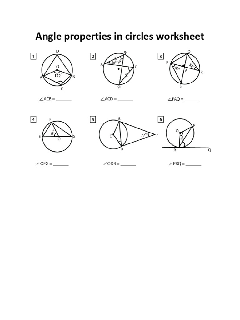 Angle Properties in Circles Worksheet | PDF