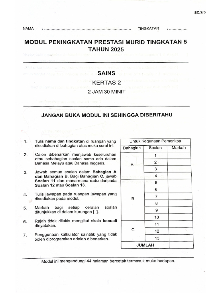 KEDAH Sains K2 Trial 2025 | PDF