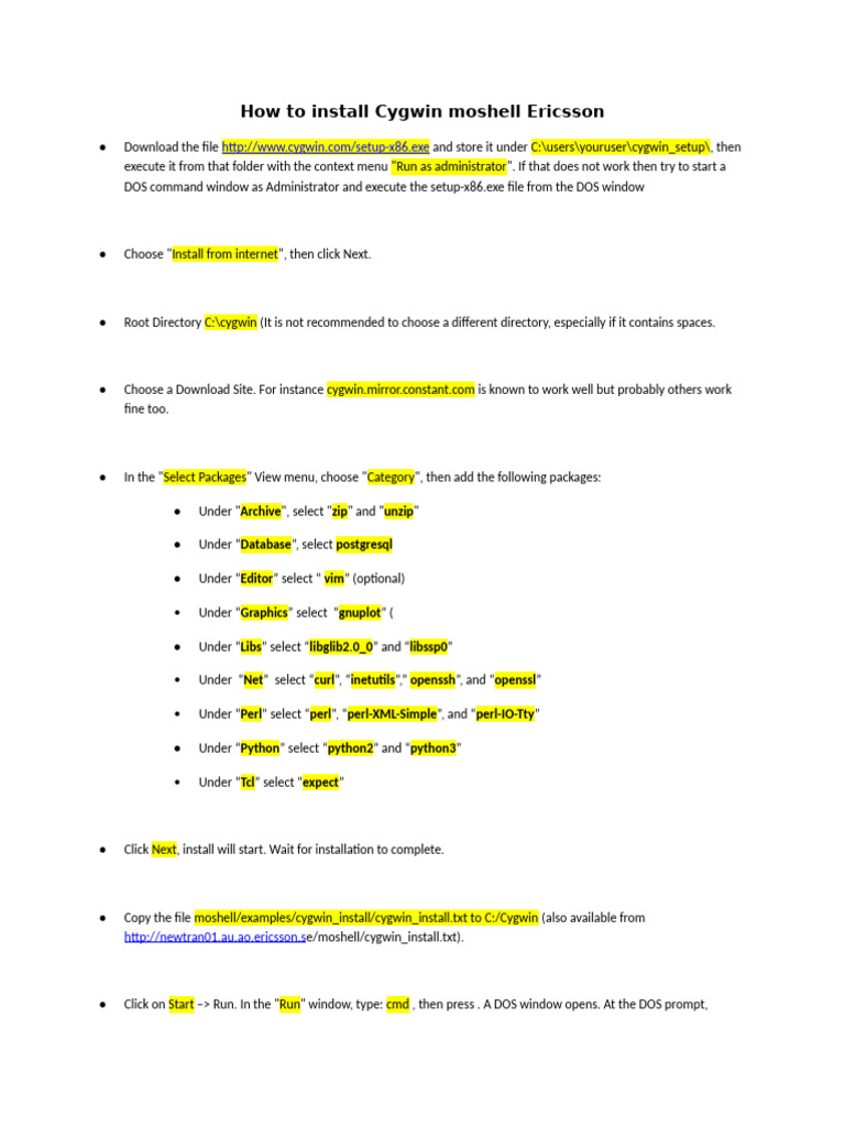 How To Install Cygwin Moshell Ericsson | PDF | Zip (File Format ...