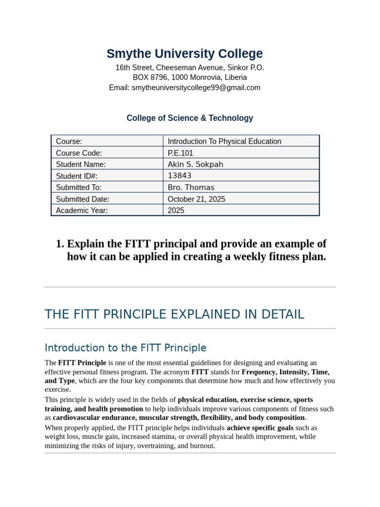 Physical Education Assignment | PDF | Strength Training | Aerobic Exercise