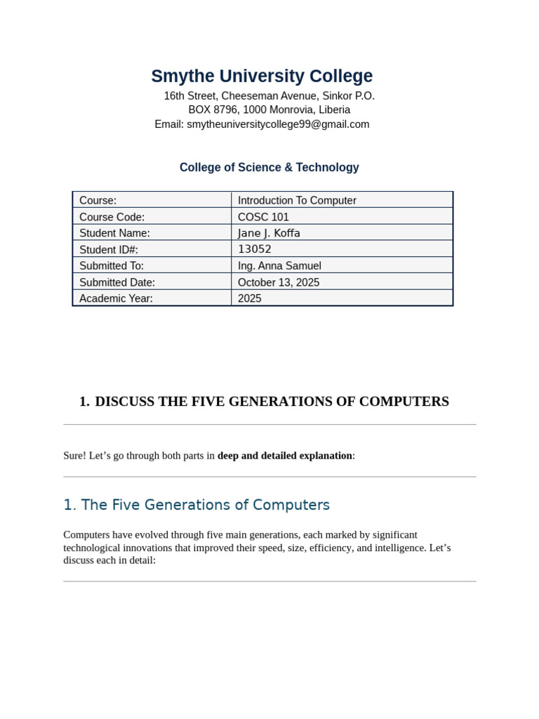 Janet J. Koffa Cosc.101 Assignment | PDF | Integrated Circuit | Personal Computers